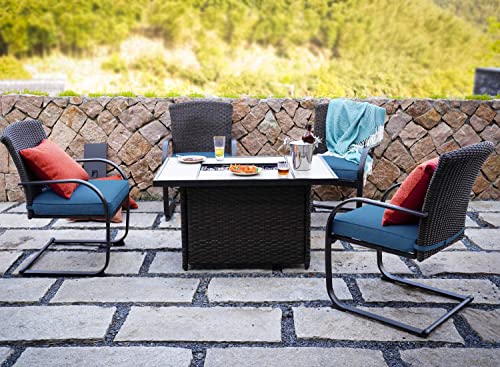 Grand patio 2 Pieces Dining Wicker Chair Set,Outdoor Dining Set,Steel Frame Rocking Chair with Cushion for Conversation for Yard,Garden,Backyard, Deck,Bistro(Peacock Blue)