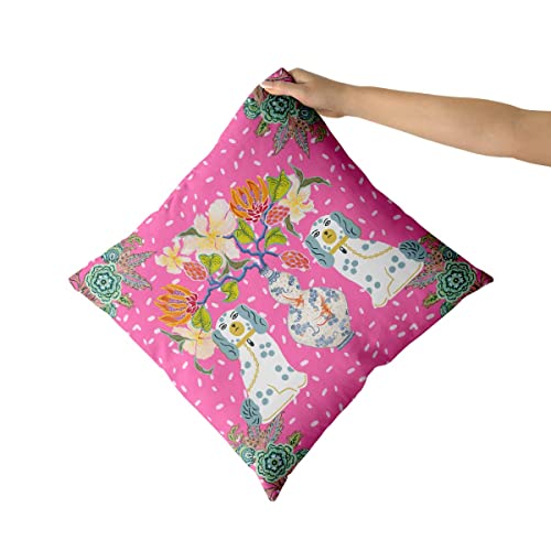 Chinoiserie Style Throw Pillow Covers 18x18 Set of 2 Dog Pillow Covers, Pink Pillow Covers Animal Cushion Cover for Couch Sofa Home Decor Cushion Covers Outdoor Decor