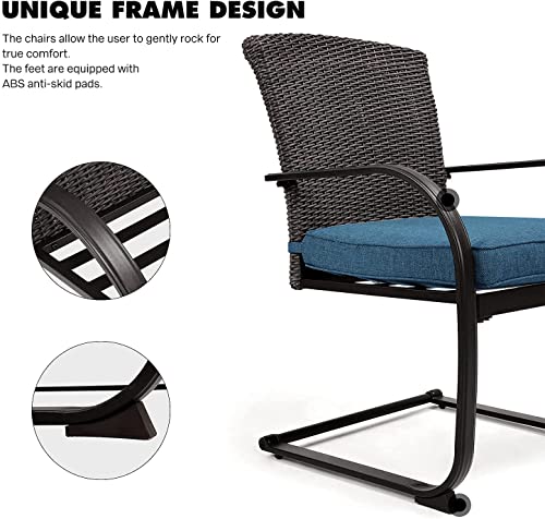 Grand patio 2 Pieces Dining Wicker Chair Set,Outdoor Dining Set,Steel Frame Rocking Chair with Cushion for Conversation for Yard,Garden,Backyard, Deck,Bistro(Peacock Blue)