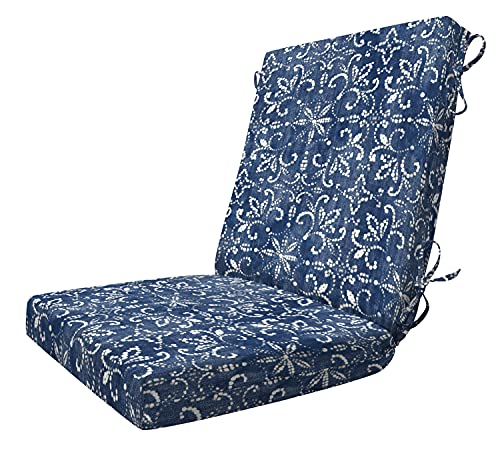 Honeycomb Indoor/Outdoor Boheme Indigo Highback Dining Chair Cushion: Recycled Fiberfill, Weather Resistant, Reversible, Comfortable and Stylish Patio Cushion: 21" W x 42" L x 4" T, 1 Count (Pack of 1)