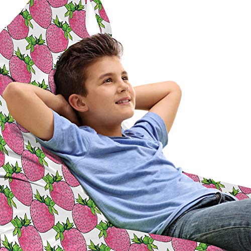 Ambesonne Fruit Lounger Chair Bag, Watercolor Fresh Strawberries Repetitive Hand Drawn Like Cartoon Pattern, High Capacity Storage with Handle Container, Lounger Size, Pink Apple Green White