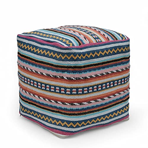 Cube Pouf, Multi-Color/Yellow Zig zag Ottoman Pouf Chair Ottoman for Living Room Floor Poof Puff Ottoman Outdoor Footstool for Patio Pouffe Ottoman Outdoor Ottoman Poof Ottomans Outdoor Pouf