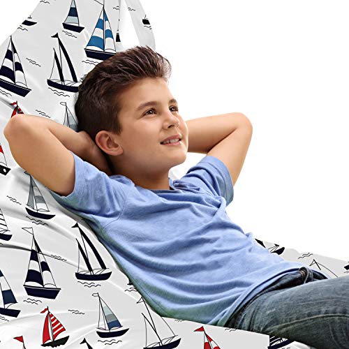 Ambesonne Nautical Lounger Chair Bag, Cartoon Drawn Illustration of Numerous Marine Sailboats on Sea Ocean, High Capacity Storage with Handle Container, Lounger Size, White and Multicolor