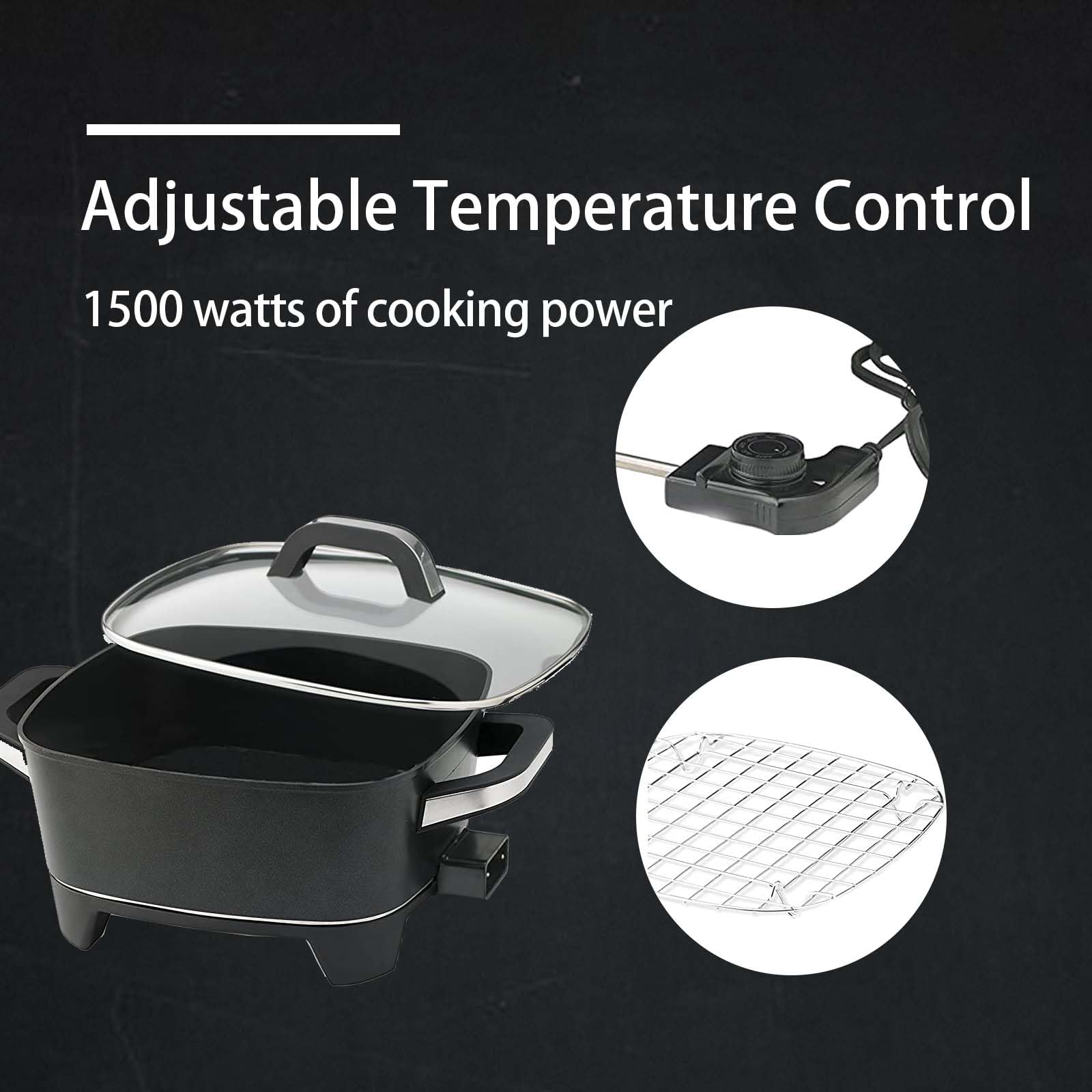 Extra Deep 4-inch Electric Skillet - 12inch Frying pan with Stay Cool Handles, Nonstick Coating, Temperature Control(Black)