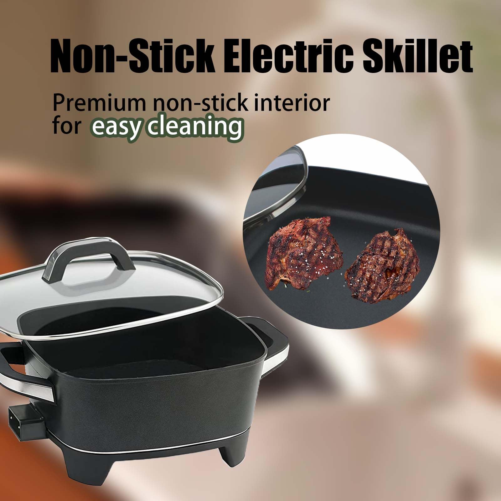 Extra Deep 4-inch Electric Skillet - 12inch Frying pan with Stay Cool Handles, Nonstick Coating, Temperature Control(Black)