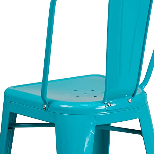 Flash Furniture Commercial Grade 24" High Crystal Teal-Blue Metal Indoor-Outdoor Counter Height Stool with Back