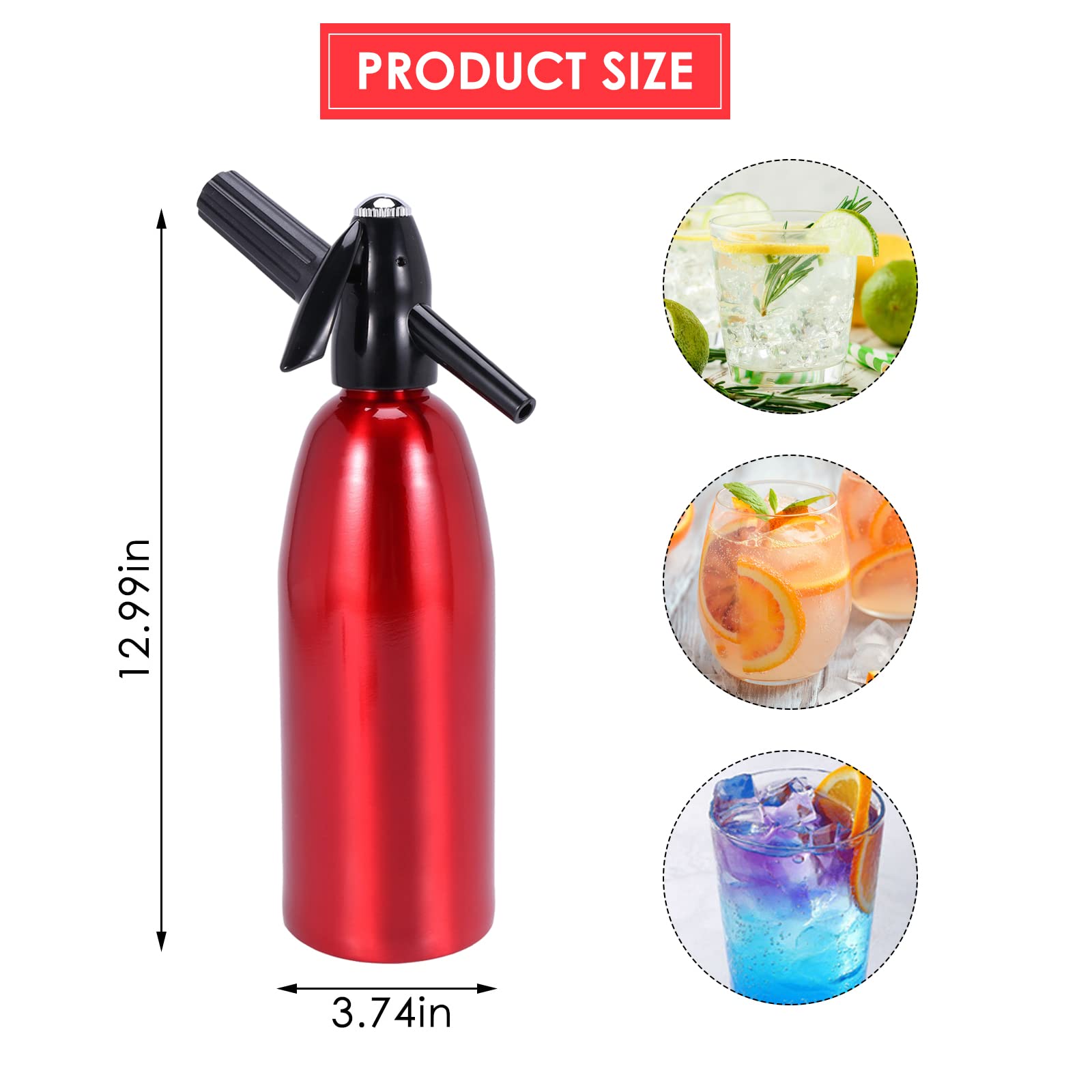 Kawlity Soda Siphon Sparkling Water Homemade DIY Drink Maker Innovative Aluminum Durable Red with Capacity of 1 Liter Seltzer for Home Kitchen Bar Club