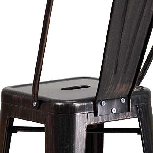 EMMA + OLIVER Commercial Grade 30" H Black-Gold Metal Indoor-Outdoor Barstool with Back