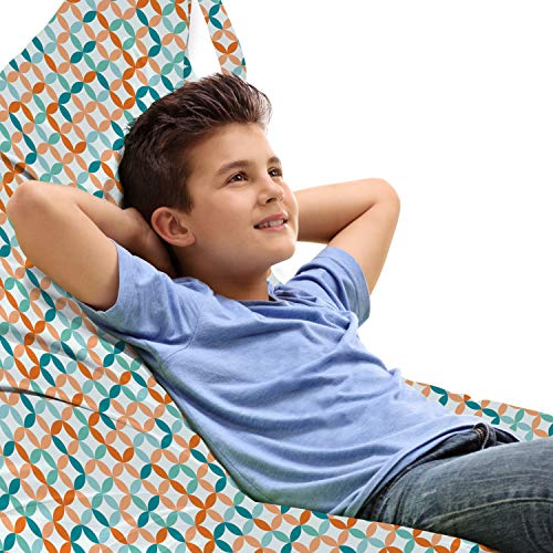 Ambesonne Vintage Lounger Chair Bag, Nostalgic Design Pattern of Circles and Stars 50's 60's Mosaic Look, High Capacity Storage with Handle Container, Lounger Size, Blue Orange and Peach