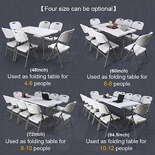 DlandHome Folding Table 6ft, Heavy Duty Plastic Foldable Table with Handle,Plastic Dining Table Indoor Outdoor for Camping, Picnic and Party,Fold-in-Half,White