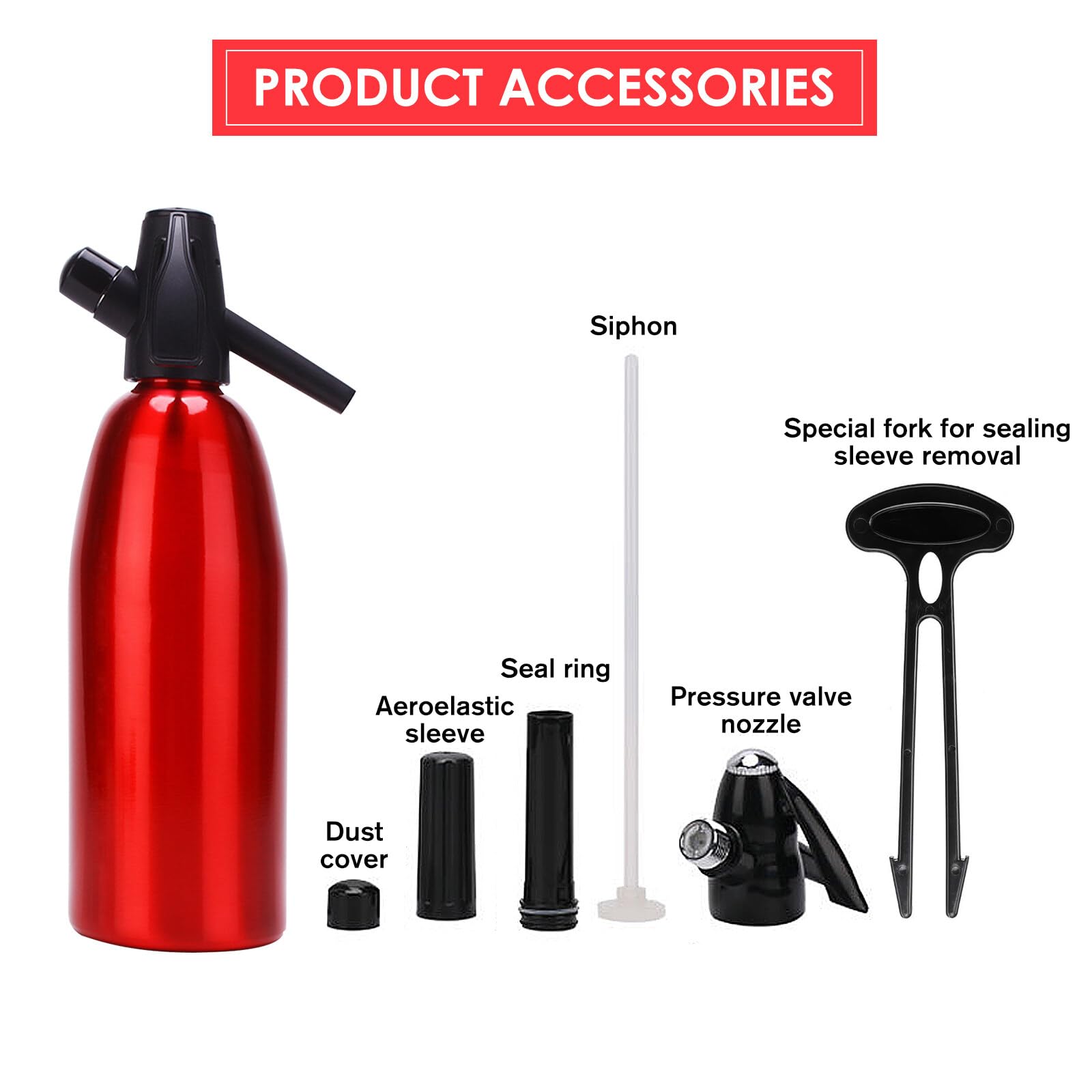 Kawlity Soda Siphon Sparkling Water Homemade DIY Drink Maker Innovative Aluminum Durable Red with Capacity of 1 Liter Seltzer for Home Kitchen Bar Club