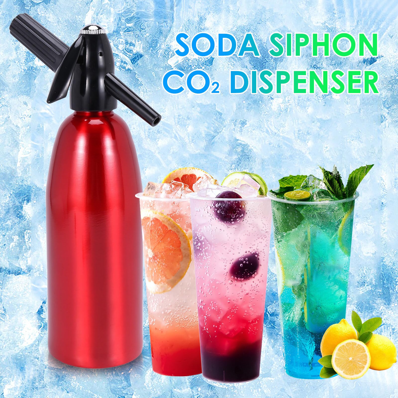 Kawlity Soda Siphon Sparkling Water Homemade DIY Drink Maker Innovative Aluminum Durable Red with Capacity of 1 Liter Seltzer for Home Kitchen Bar Club