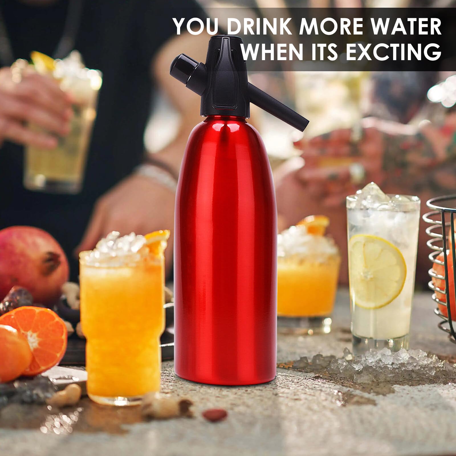 Kawlity Soda Siphon Sparkling Water Homemade DIY Drink Maker Innovative Aluminum Durable Red with Capacity of 1 Liter Seltzer for Home Kitchen Bar Club