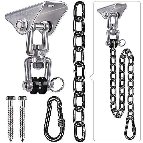 SELEWARE Hammock Hanging Kit, Swing Hanger with 39â Chain and Carabiner, 360°Rotation, Indoor & Outdoor Hammock Chair Porch Swing Set Hardware, 2 Screws for Wooden Set, Black