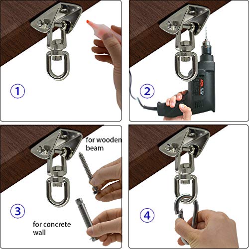 Hammock Hanging Kit with Swing Chain, 1000lbs Capacity Hanging Hooks Heavy Duty 360° Swivel for Yoga, Chair, Tree, Indoor & Outdoor Gym