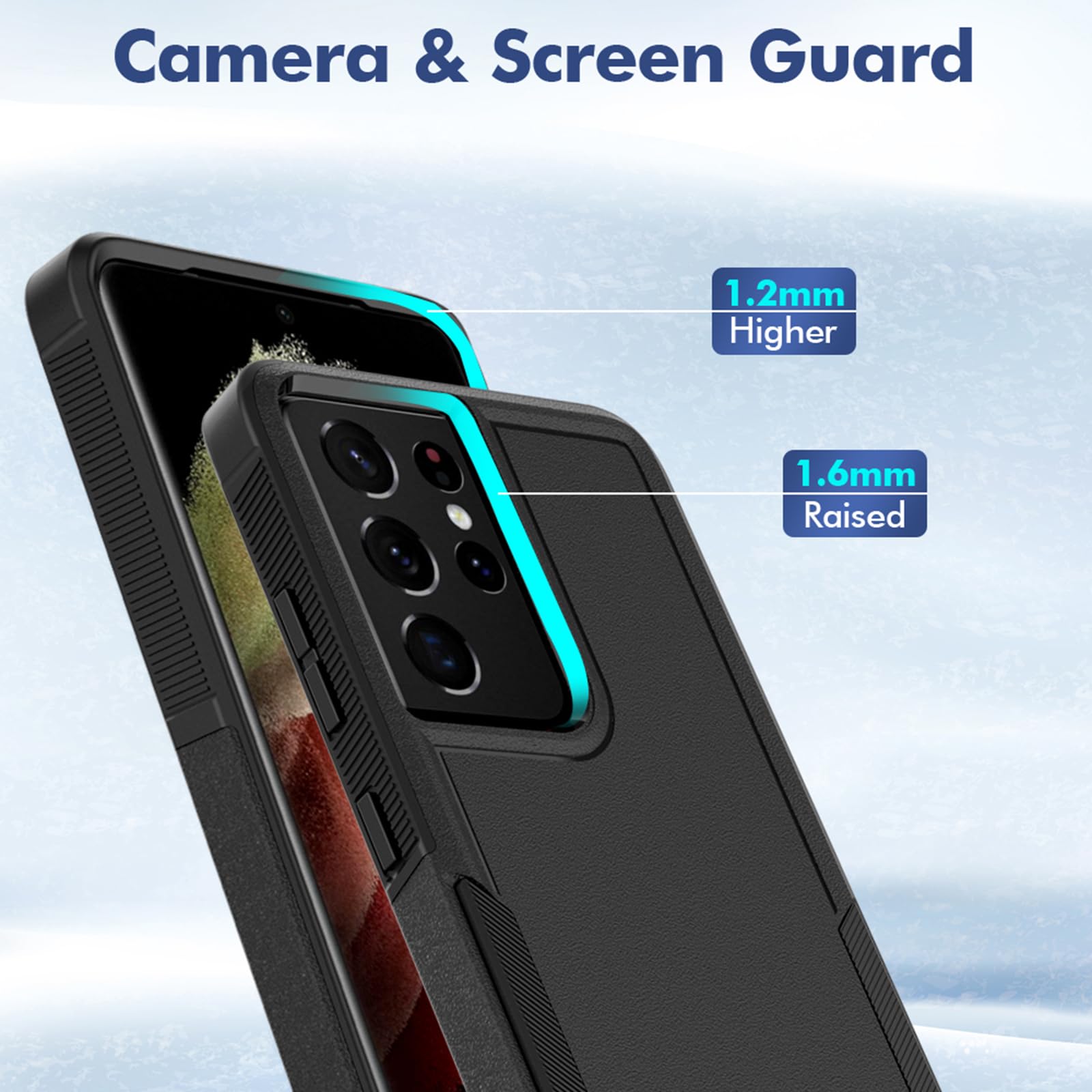 for Samsung Galaxy S21 Ultra Case: Dual Layer Protective Heavy Duty Cell Phone Cover Shockproof Rugged with Screen Protector - Military Protection Bumper Tough - Samsung Galaxy S21 Ultra 5G, Black