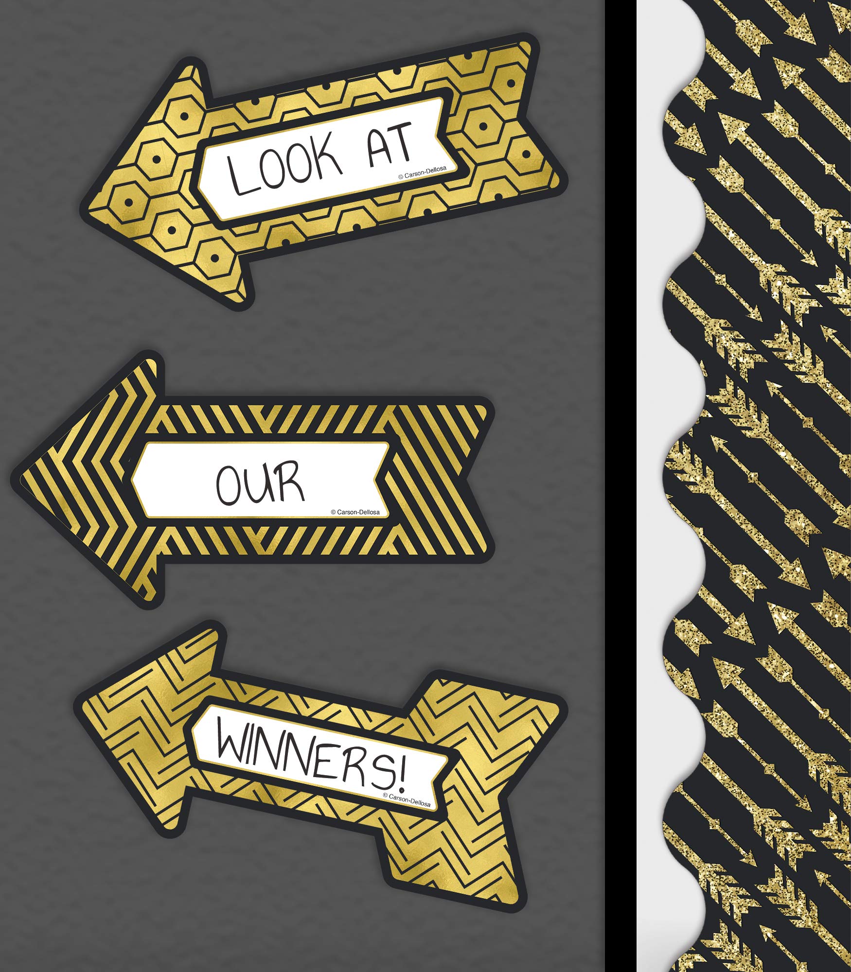 Carson Dellosa Sparkle and Shine Metallic Gold and Black Arrows Bulletin Board Cutouts, 36 Piece Metallic Black and Gold Arrows Bulletin Board Decorations, Sparkle and Shine Classroom Décor