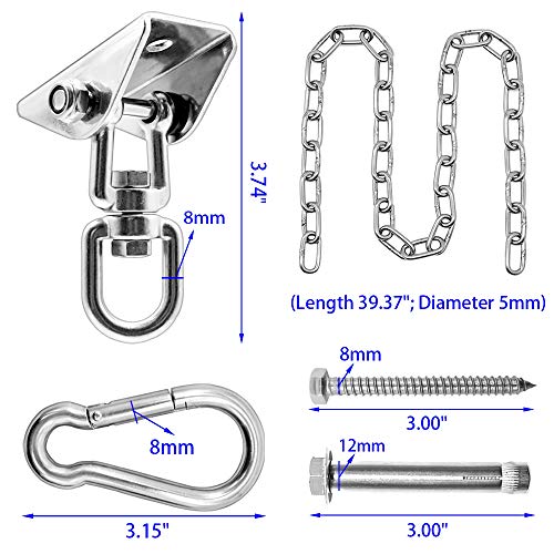 Hammock Hanging Kit with Swing Chain, 1000lbs Capacity Hanging Hooks Heavy Duty 360° Swivel for Yoga, Chair, Tree, Indoor & Outdoor Gym