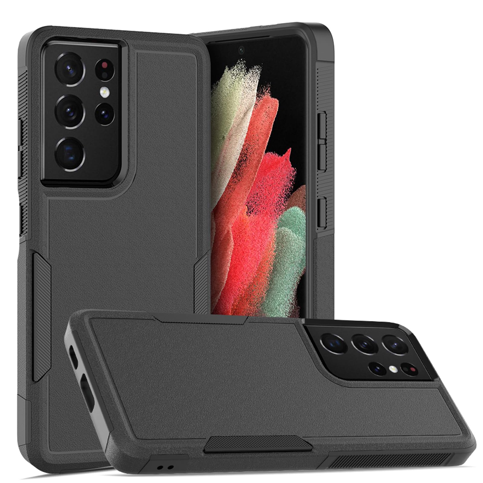 for Samsung Galaxy S21 Ultra Case: Dual Layer Protective Heavy Duty Cell Phone Cover Shockproof Rugged with Screen Protector - Military Protection Bumper Tough - Samsung Galaxy S21 Ultra 5G, Black