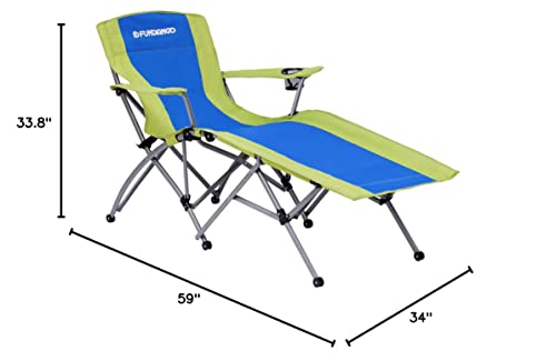 FUNDANGO Folding Outside Heavy Duty Patio Deck Chaise Lounges Lawn Chairs with Footrest for Outdoor Sun Tanning Beach Pool, Support up to 264 lbs, 34.25x 61.42x 33.86inch, Blue/Green