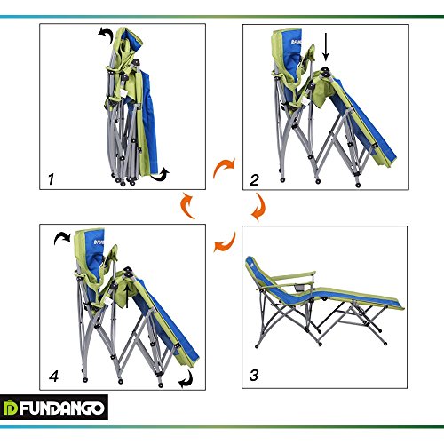 FUNDANGO Folding Outside Heavy Duty Patio Deck Chaise Lounges Lawn Chairs with Footrest for Outdoor Sun Tanning Beach Pool, Support up to 264 lbs, 34.25x 61.42x 33.86inch, Blue/Green