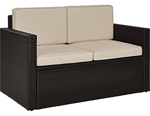 Crosley Furniture KO70092BR-SA Palm Harbor Outdoor Wicker Loveseat, Brown with Sand Cushions