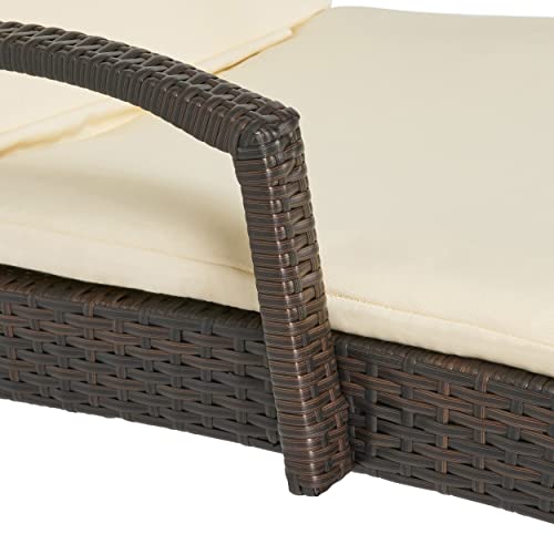 Christopher Knight Home Salem Outdoor Wicker Adjustable Chaise Lounges with Arms, with Cushions, 2-Pcs Set, Multibrown / Ivory
