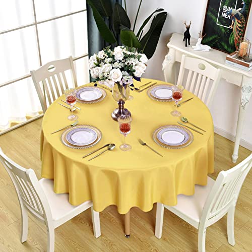 KAIPHO Yellow Round Tablecloth Waterproof Stain Resistant Wrinkle Free Table Cloth 210GSM Polyester Washable Wipeable Table Cover for Party, Banquet, Wedding, Indoor and Outdoor (48 inch, Circle)