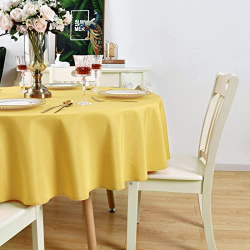 KAIPHO Yellow Round Tablecloth Waterproof Stain Resistant Wrinkle Free Table Cloth 210GSM Polyester Washable Wipeable Table Cover for Party, Banquet, Wedding, Indoor and Outdoor (48 inch, Circle)
