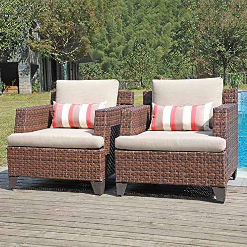 SUNSITT 2-Piece Outdoor Wicker Chairs Patio Furniture Set with Cushions, 2 Throw Pillow and Sofa Cover Included