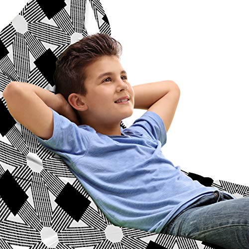 Ambesonne Black and White Lounger Chair Bag, Contemporary Bohemian Mosaic of Geometric Octagon Shapes Art Deco, High Capacity Storage with Handle Container, Lounger Size, Charcoal Grey