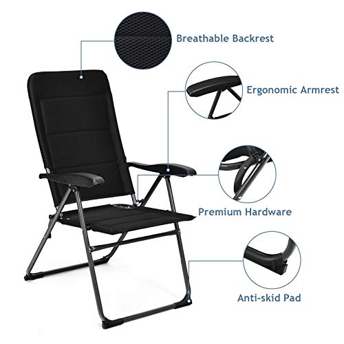 DORTALA 2-Piece Foldable Patio Chairs, Folding Chairs w/Adjustable Backrest, Outdoor Sling Chairs for Deck, Backyard, Bistro, 300 lbs Capacity, Set of 2, Black