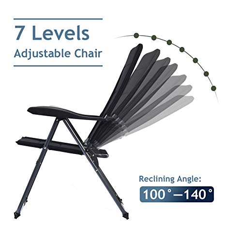 DORTALA 2-Piece Foldable Patio Chairs, Folding Chairs w/Adjustable Backrest, Outdoor Sling Chairs for Deck, Backyard, Bistro, 300 lbs Capacity, Set of 2, Black