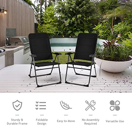 DORTALA 2-Piece Foldable Patio Chairs, Folding Chairs w/Adjustable Backrest, Outdoor Sling Chairs for Deck, Backyard, Bistro, 300 lbs Capacity, Set of 2, Black