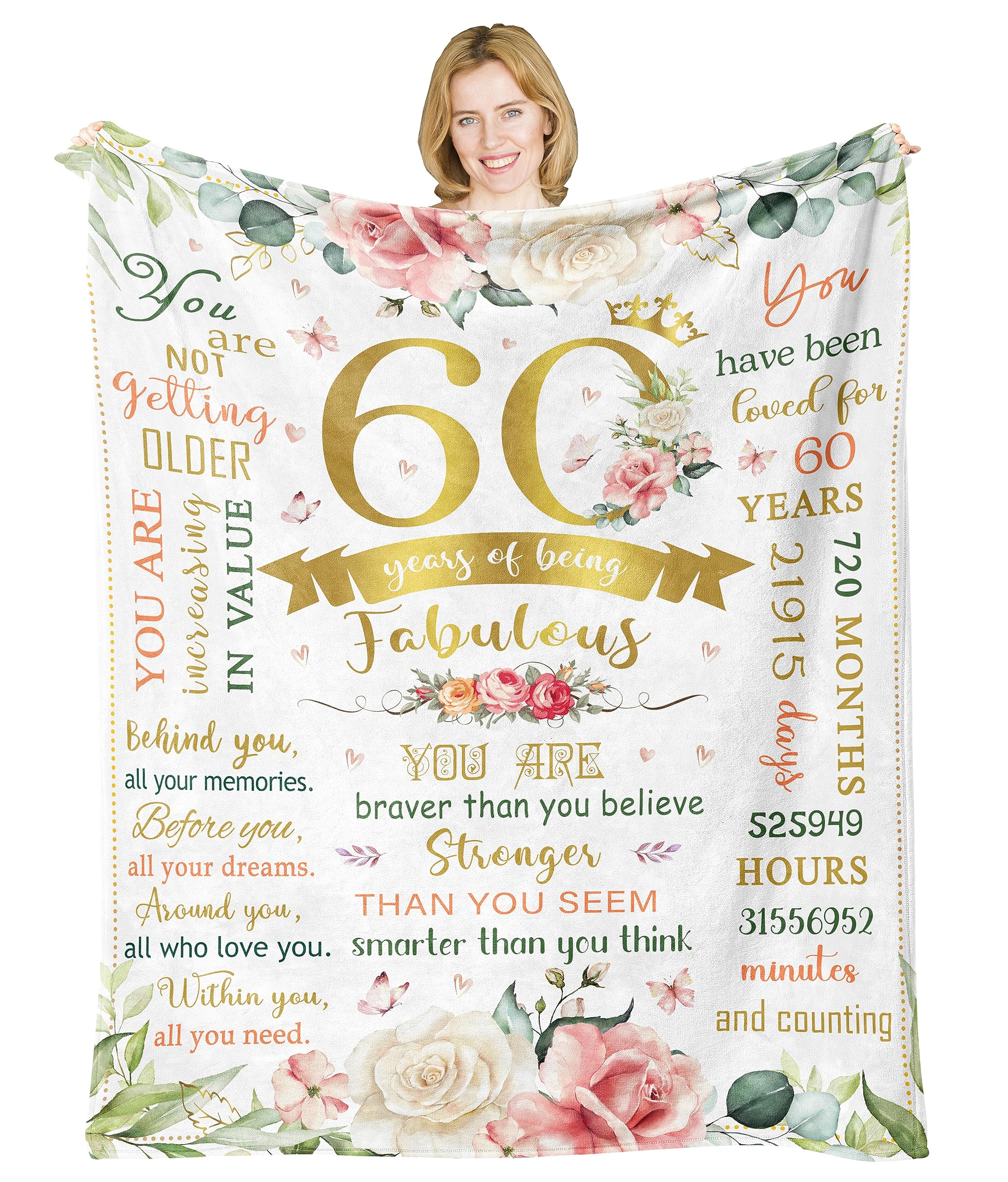 Pubrave 60th Birthday Gifts for Women/Men Blanket 60x50in, 60th Birthday Gift Ideas, Gifts for 60 Year Old Woman, 60th Birthday Decorations Women, Happy 60 Birthday Gifts for Women, 1965 Birthday Gift
