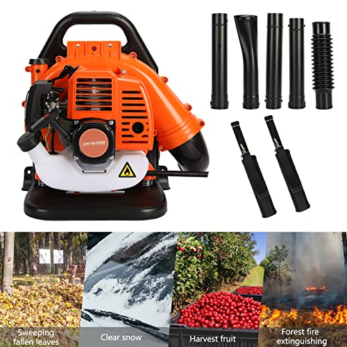 Cordless Leaf Blower with 40.6 oz Fuel Tank, 550 CFM 52CC Backpack Blower with Adjustable Straps 2-Stroke Engine High Strength Snow Blower, Lawn Care, Yard Cleaning, Snow Blowing Orange