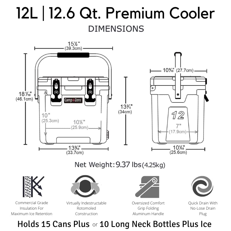 CAMP-ZERO 12 | 12.6 Qt. Cooler with 2 Molded-in Cup Holders & Folding Aluminum Handle | Thick Walled, Freezer Grade Cooler with Secure Locking System & Tie Down Channels (Pink)