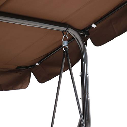 Sunnydaze 2-Seater Outdoor Rattan Patio Swing with Adjustable Tilt Canopy, Striped 2 Pillows and Seat Cushion, Brown