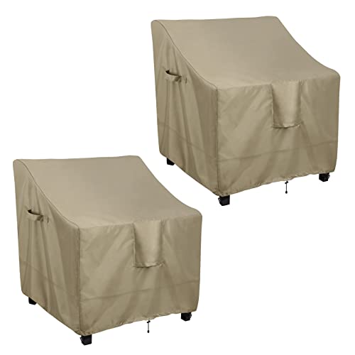 OutdoorLines Outdoor Waterproof Furniture Chair Cover - UV-Resistant Patio Lawn Chair Covers for Outdoor Furniture Windproof Heavy Duty Chair Covering, 2 Packs, 33.5Wx31.5Dx36H Inches, Camel