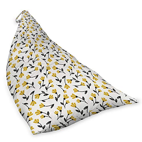 Lunarable Flower Lounger Chair Bag, Scribbled Randomly Hand Drawn Like Garden Elements Paintbrush Artwork, High Capacity Storage with Handle Container, Lounger Size, Charcoal Grey Dark Yellow