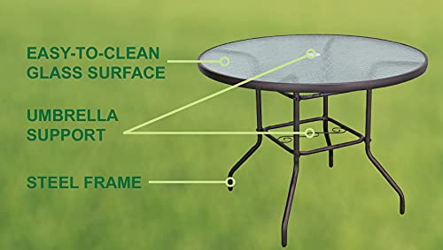 Garden Elements Sienna Metal Round Patio Glass Top Table, 40" (Brown)