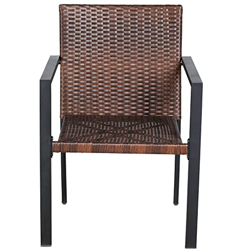 BTEXPERT Two Tone Brown Outdoor Patio PE Rattan Wicker Set of 2 Chairs for Garden Dining Firepit Lawn Backyard Porch Deck Armrest Frame, Steel Conversation Accent Furniture armchairs