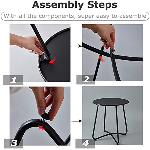 CaiFang Patio Side Table Outdoor, Metal Side Table Small Round Side Table Weather Resistant End Table Outdoor Table for Garden Porch Balcony Yard Lawn, Black