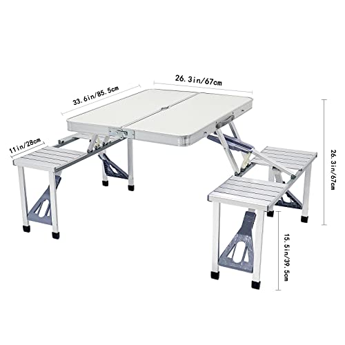 Carivia Aluminum Foldable Table Camping Picnic Folding Grilling Table w/ 4 Chairs Seats Umbrella Hole Fold Up Suitcase Table for Travel Picnic Camping BBQ Party