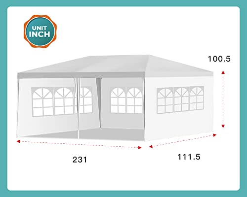 10x20 Outdoor Gazebo Wedding Party Tent Canopy Tent with 4 Removable Sidewalls,White