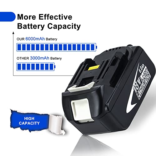 【18 Volt 6.0Ah BL1860B】 2Packs Replacement Battery and Charger for Makita 18V Battery Lithium BL1860 BL1850 BL1845 BL1840 BL1830 BL1820 BL1815 BL1860B Battery + 1 Charger for Makita 14.4v-18V Battery