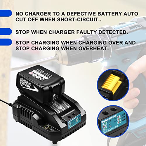 【18 Volt 6.0Ah BL1860B】 2Packs Replacement Battery and Charger for Makita 18V Battery Lithium BL1860 BL1850 BL1845 BL1840 BL1830 BL1820 BL1815 BL1860B Battery + 1 Charger for Makita 14.4v-18V Battery