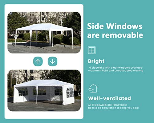 10x20 Outdoor Gazebo Wedding Party Tent Canopy Tent with 4 Removable Sidewalls,White