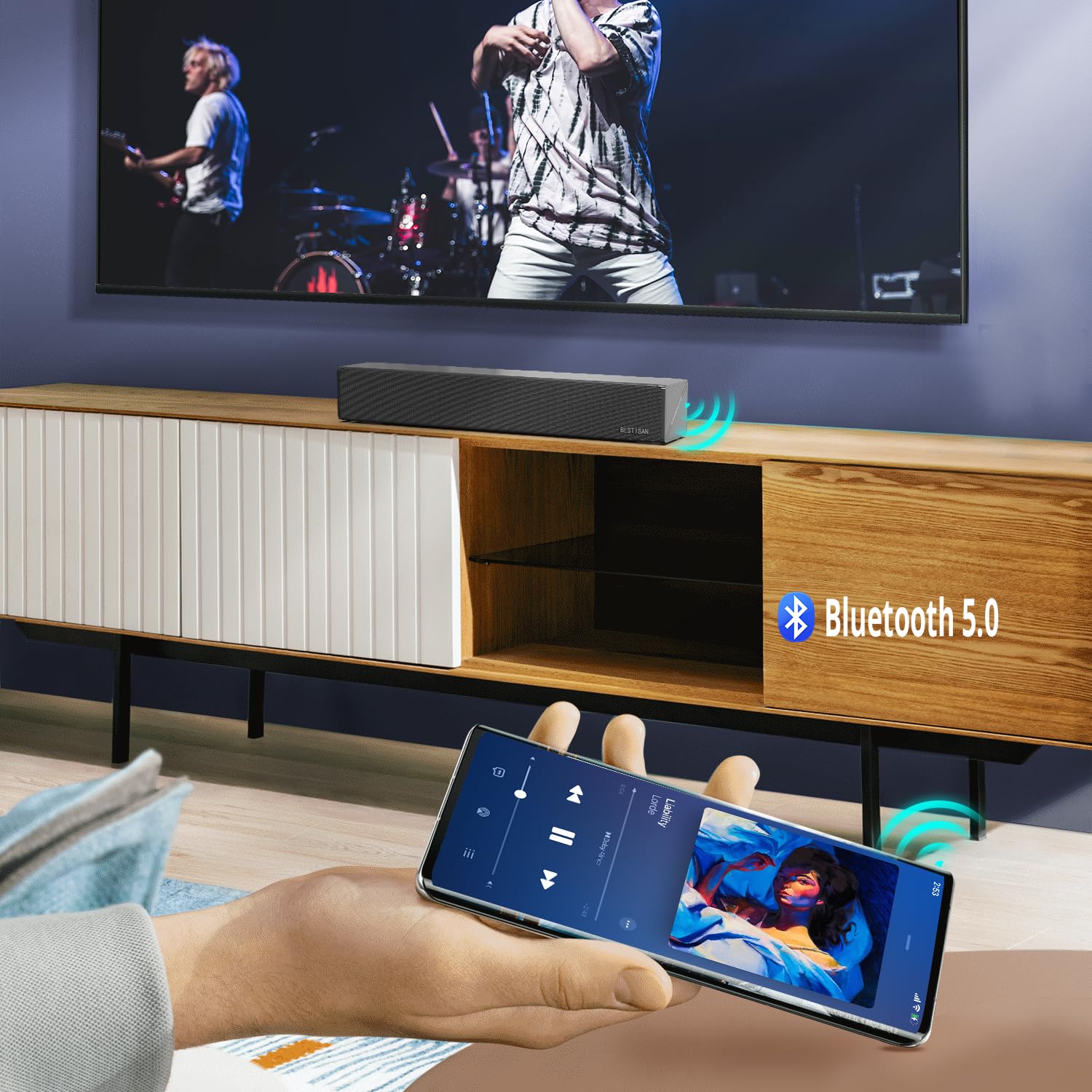 BESTISAN Sound Bars for TV, 16.5 Inches Sound Bar with Optical, AUX, USB and Bluetooth Inputs, Soundbar for TV(DSP, TREB and Bass Adjustable, Cyclic Switching Mode,Reset Function