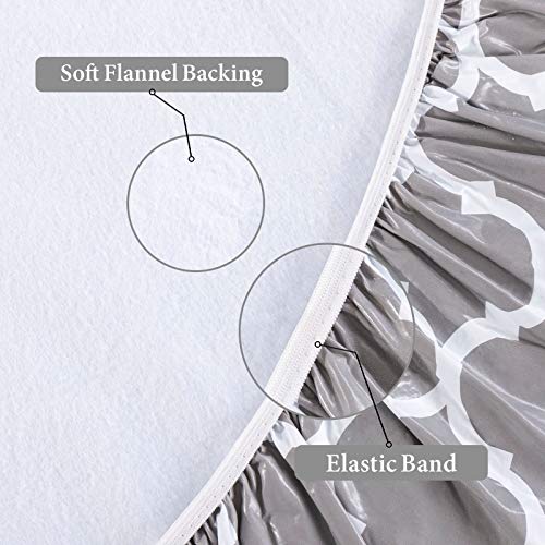 UMINEUX Oval Fitted Vinyl Tablecloth with Elastic Edged & Flannel Backing, Waterproof Wipeable Oval Table Cover - Fits Tables up to 42"X68" (Gray Moroccan)